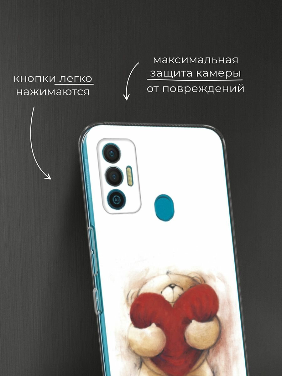 Чехол на Tecno Spark 7 / Техно Спарк 7 с принтом "Мишка с сердцем 1" — фото 1