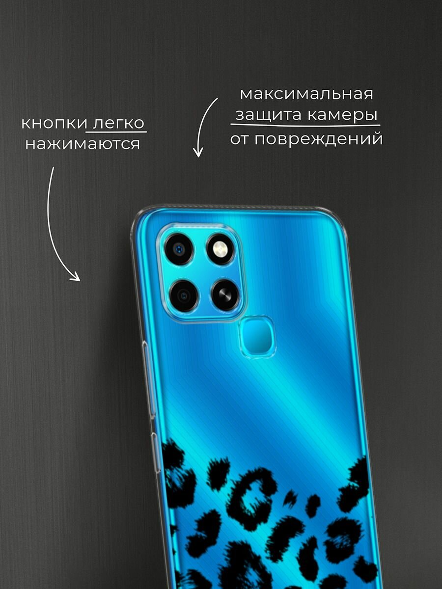 Чехол на Infinix Smart 6 / Инфиникс Смарт 6 с принтом "Окрас леопарда фон черный", прозрачный — фото 1
