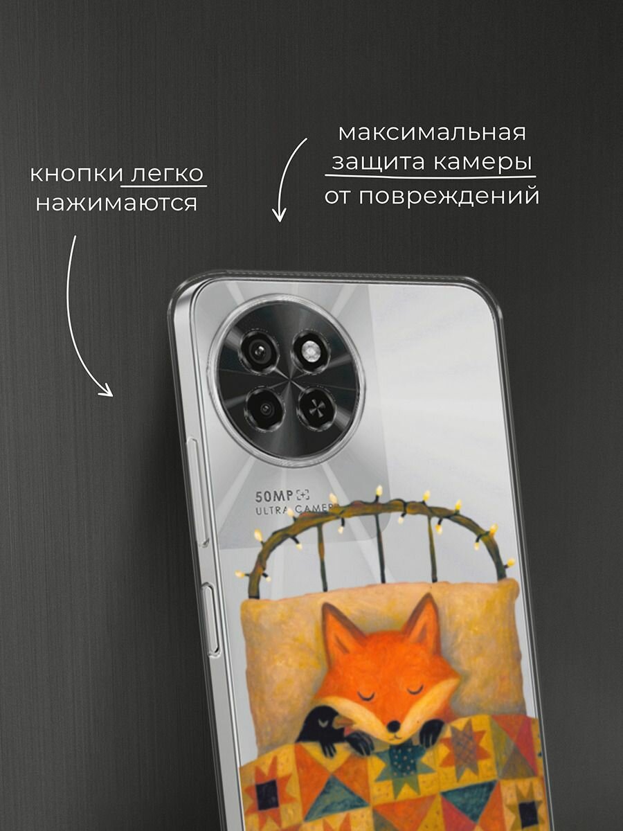 Чехол на Itel S23 / Ител S23 с принтом "Лисичка спит", прозрачный — фото 1