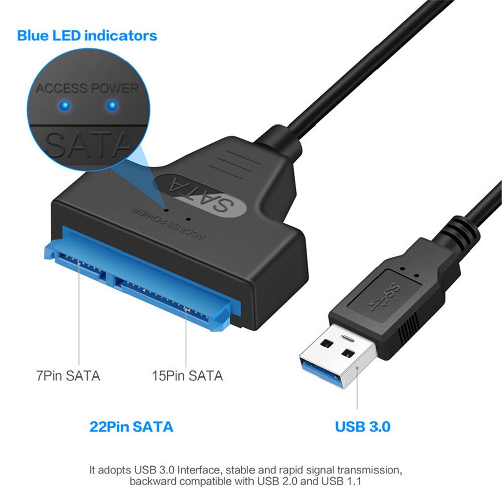 Кабель-адаптер USB 2.0 - SATA 22-контактный для 2,5-дюймовых дисков, разъем для подключения внешнего жесткого диска Plug and Play