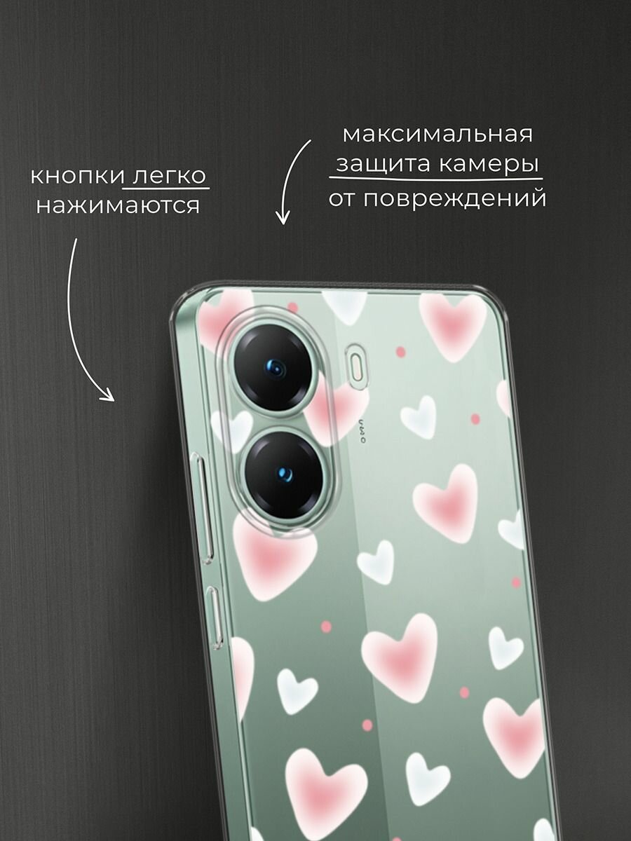 Чехол на Poco X7 Pro / Поко X7 Про с принтом "Полупрозрачные сердечки", прозрачный — фото 1