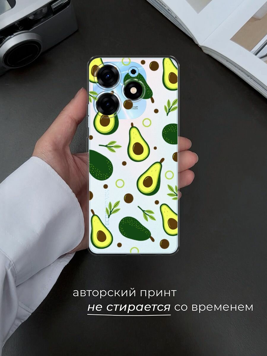 Чехол на Tecno Spark 10 Pro / Текно Спарк 10 Про с принтом "Авокадо паттерн", прозрачный — фото 1