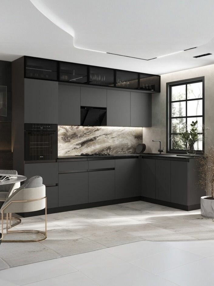 Кухонный гарнитур угловой Техно-6 3х1.8м графит со столешницей