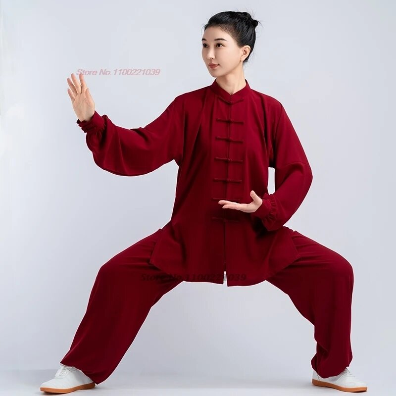Китайская униформа для тай-чи из вискозы и хлопка Бордовый, XL, color3