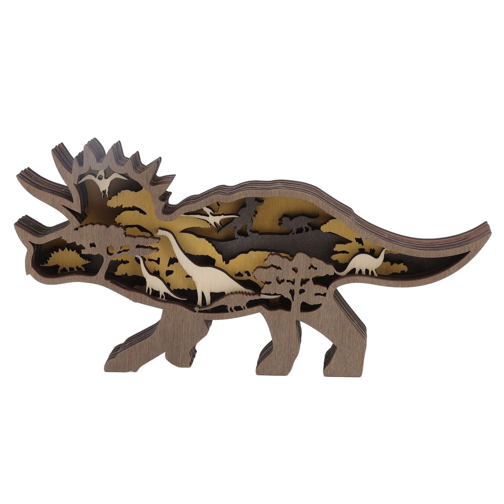 Деревянный резной орнамент в виде динозавра, многослойные полые вырезы динозавров для украшения дома, цератопсий