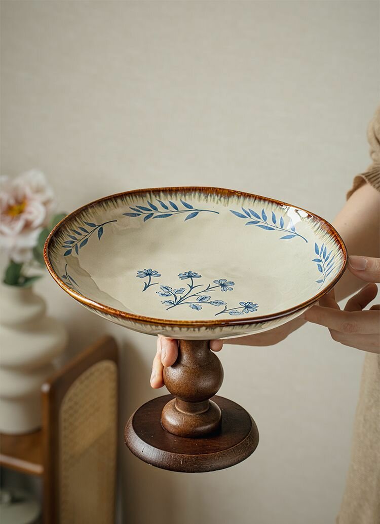 Фруктовница "фруктовница", диаметр 23.01 см, 1 шт，Керамическая тарелка для фруктов на высоких ножках