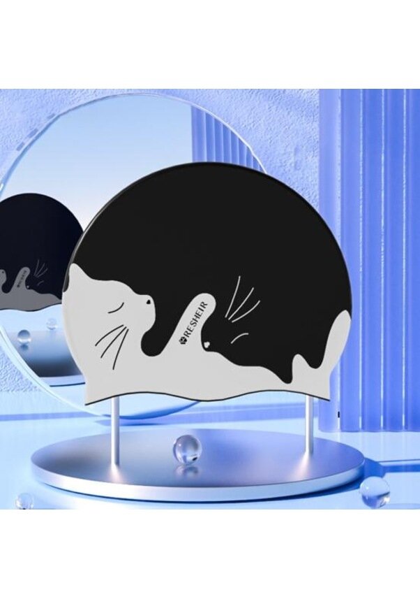 Детская силиконовая водонепроницаемая шапочка для плавания с рисунком из мультфильма, шапочка для сухих волос, защита ушей, унисекс, аксессуары для плавания, черная