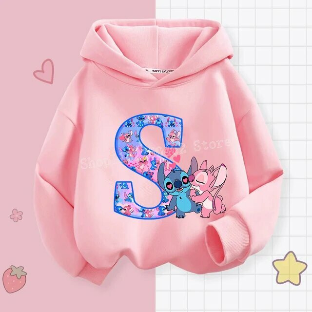 Толстовка с капюшоном Stitch Angel Letter AZ для девочек с рисунком Диснея, детская зимняя толстая теплая толстовка, детская одежда, подарок