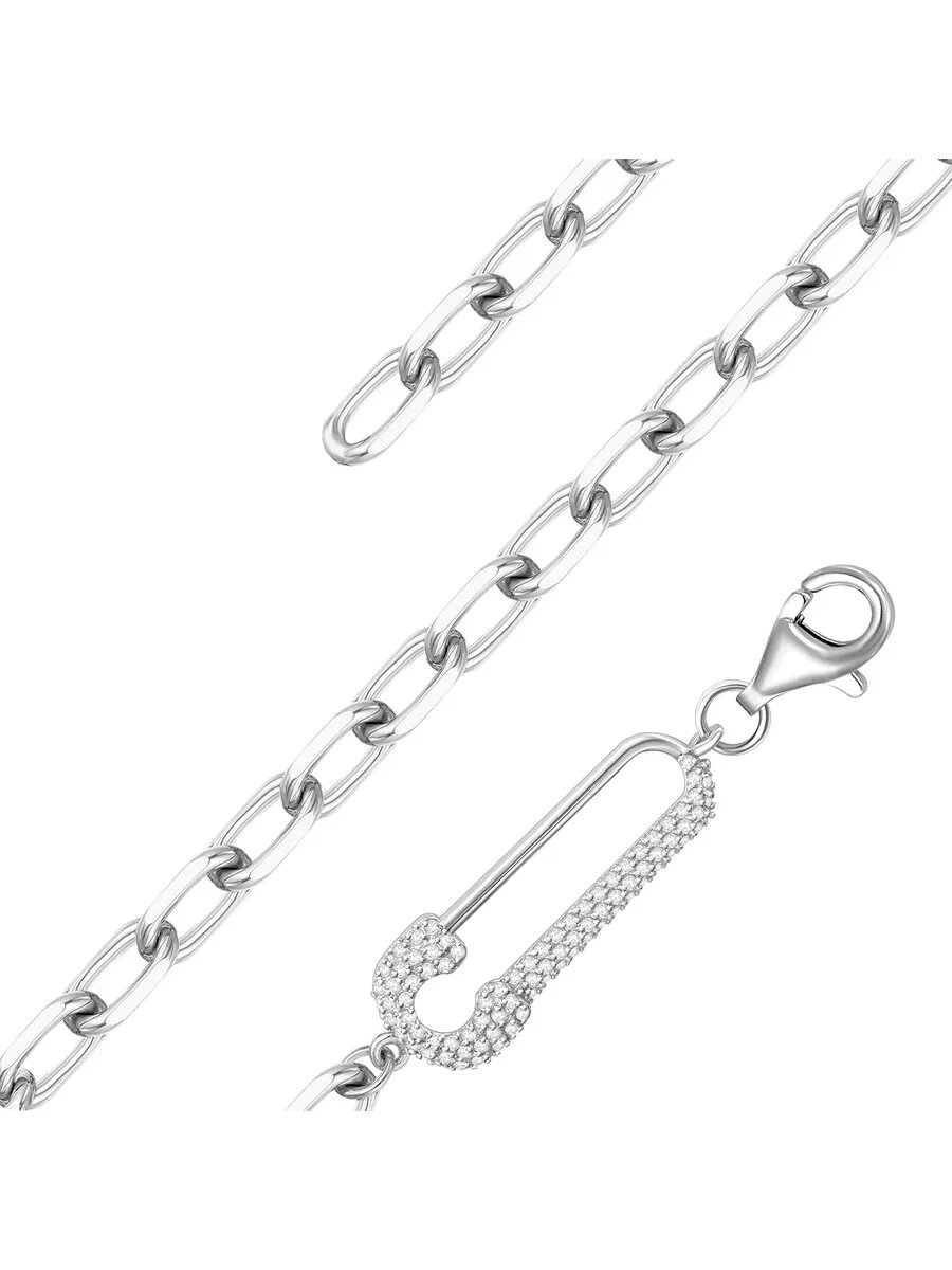 Браслет, серебро, 925 проба, родирование, фианит