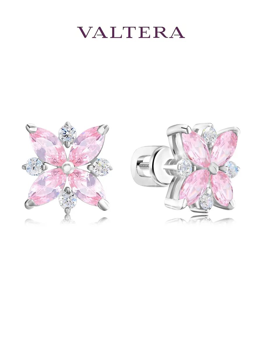 Серьги пусеты, серебро, 925 проба, фианит