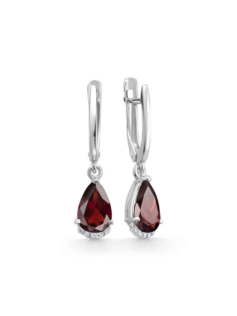 Серьги VALTERA, серебро, 925 проба, родирование, фианит, , красный, серебристый, бесцветный, бордовый — фото 1