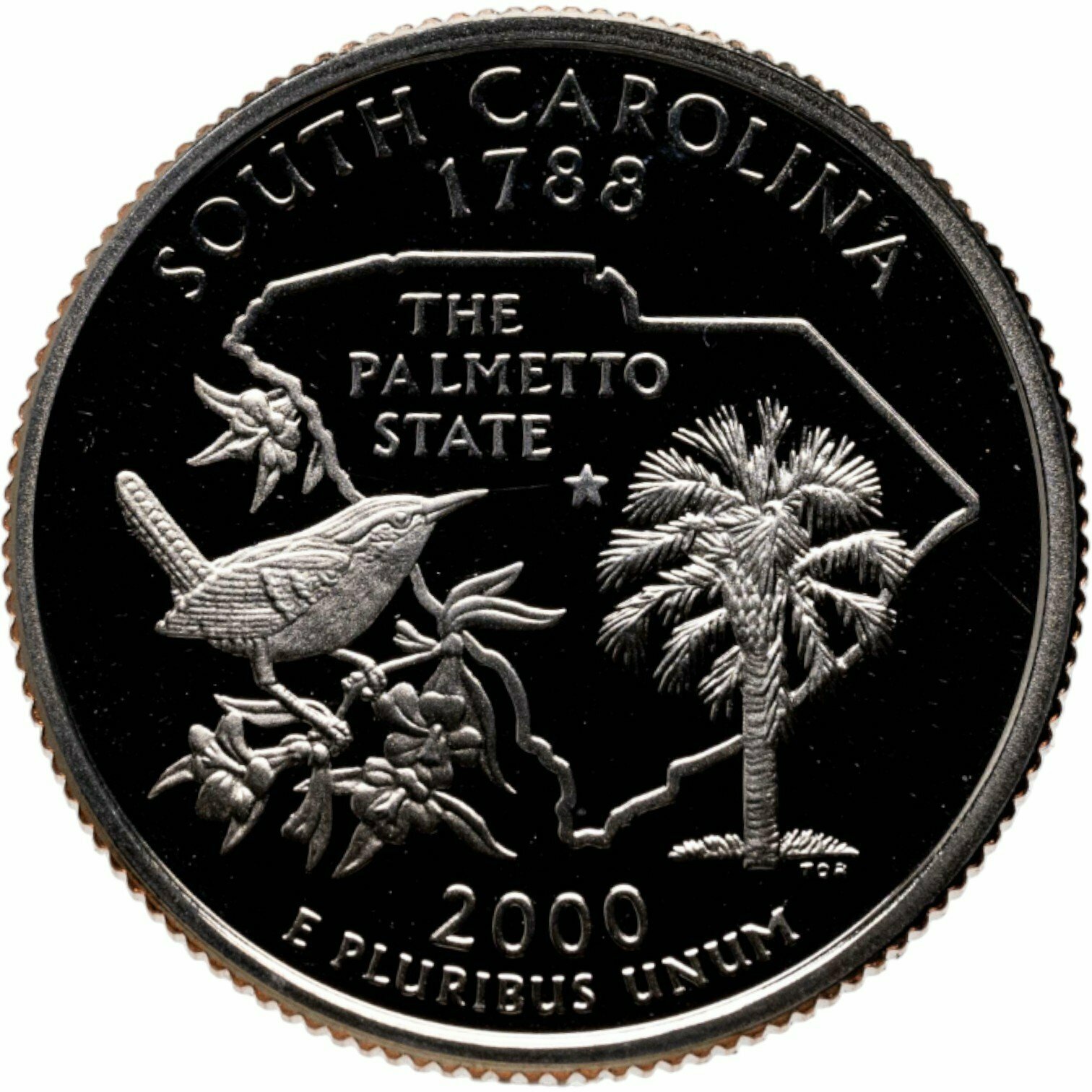 США 25 центов квотер, 1/4 доллара, quarter dollar 2000 Южная Каролина South Carolina, знак монетного двора "S" - Сан-Франциско, Мельхиор медь-никель