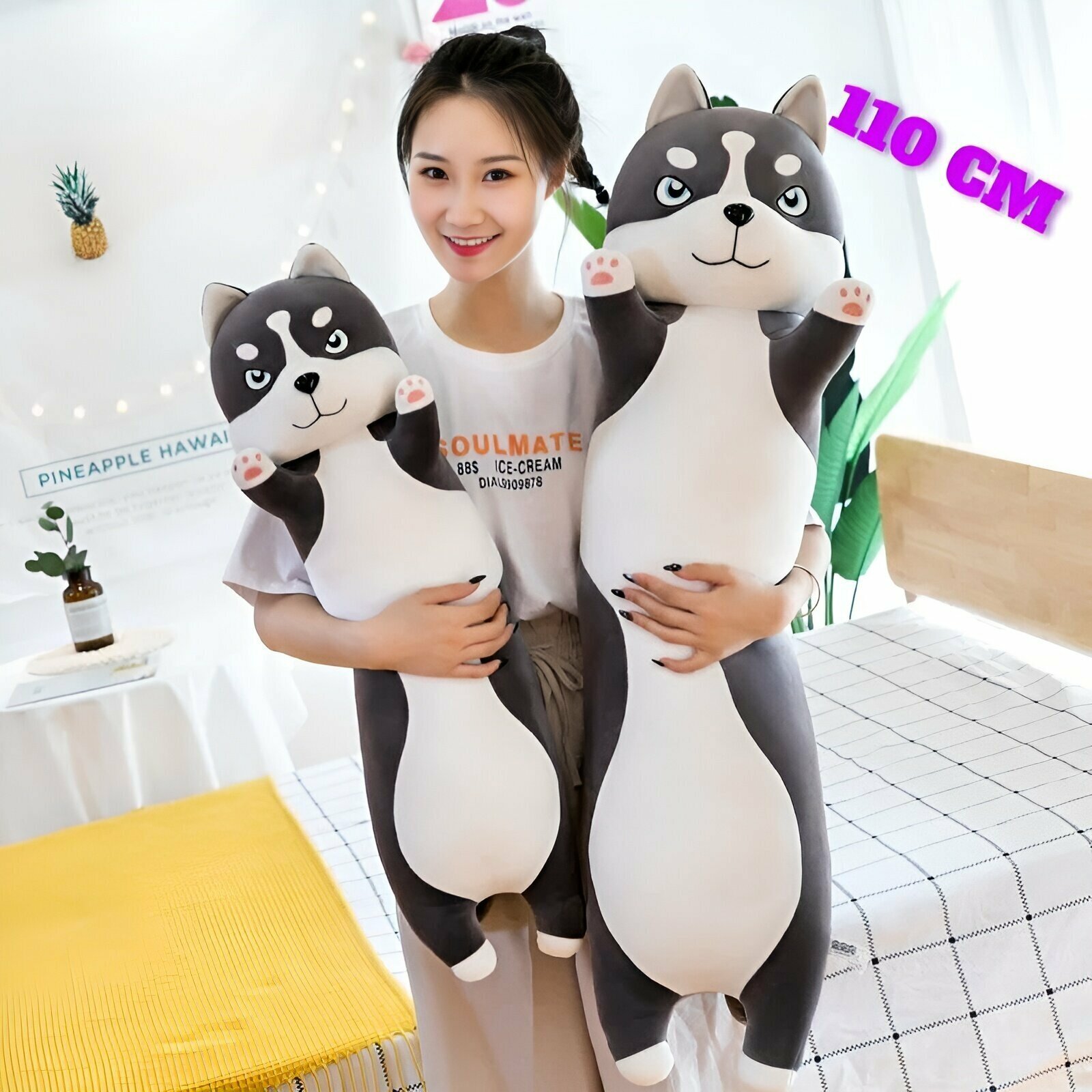 Мягкая игрушка Собака хаски Батон Серый 110 см