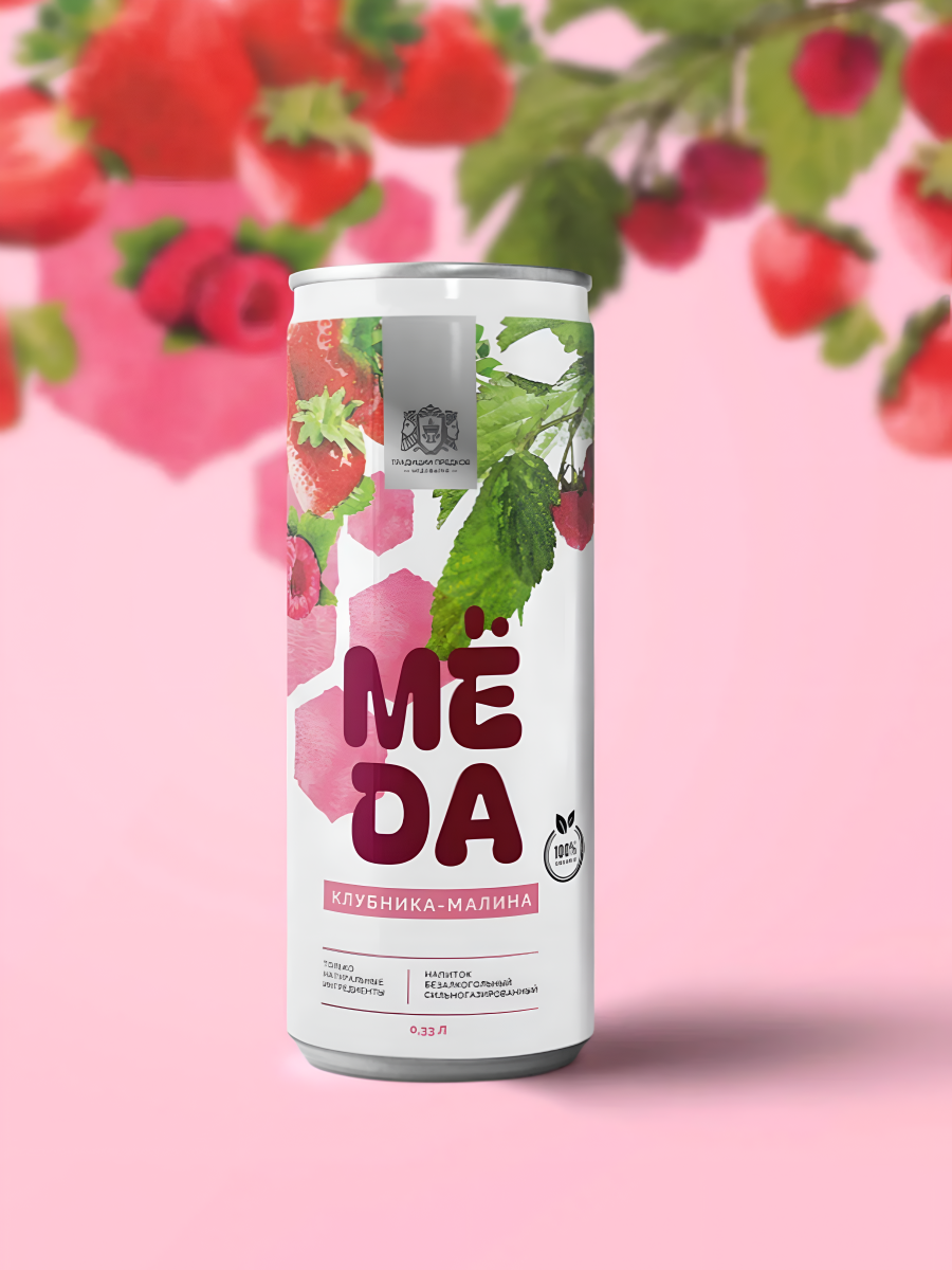 Лимонад Мёда "Клубника-Малина", ягодные ноты, без сахара, 0,33 л, 8 банок