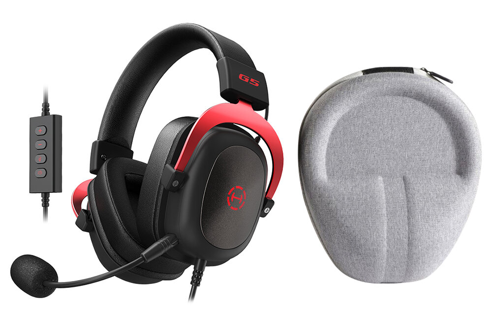 Проводные наушники Edifier черные с красным, с сумкой для хранения наушников