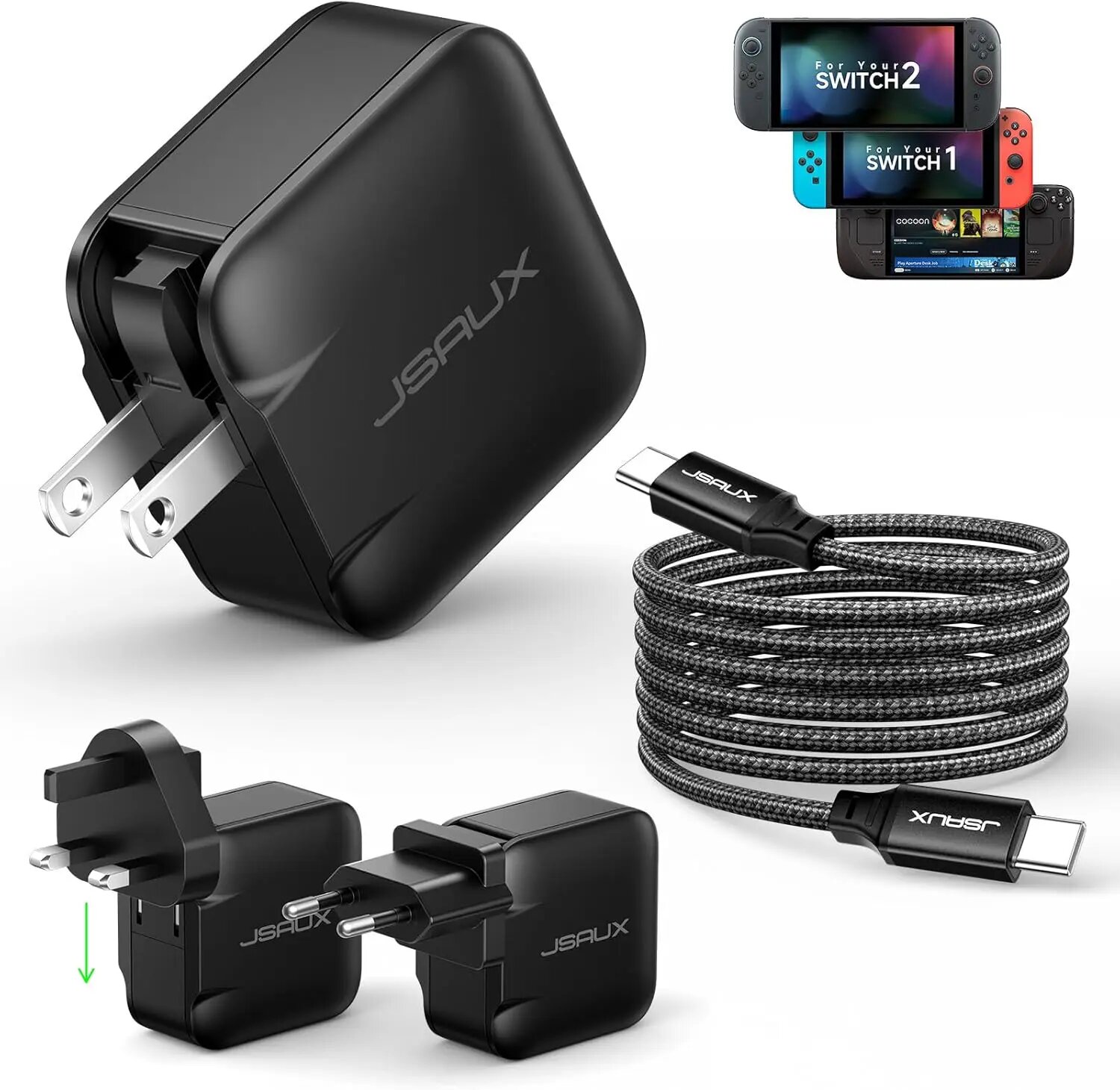 Зарядное устройство ROG Ally мощностью 65 Вт — адаптер переменного тока для быстрой зарядки GaN PD для ROG Ally X, кабель USB-C 6,6 футов (2 м), режим питания в телевизор, быстрая зарядка PD3.0