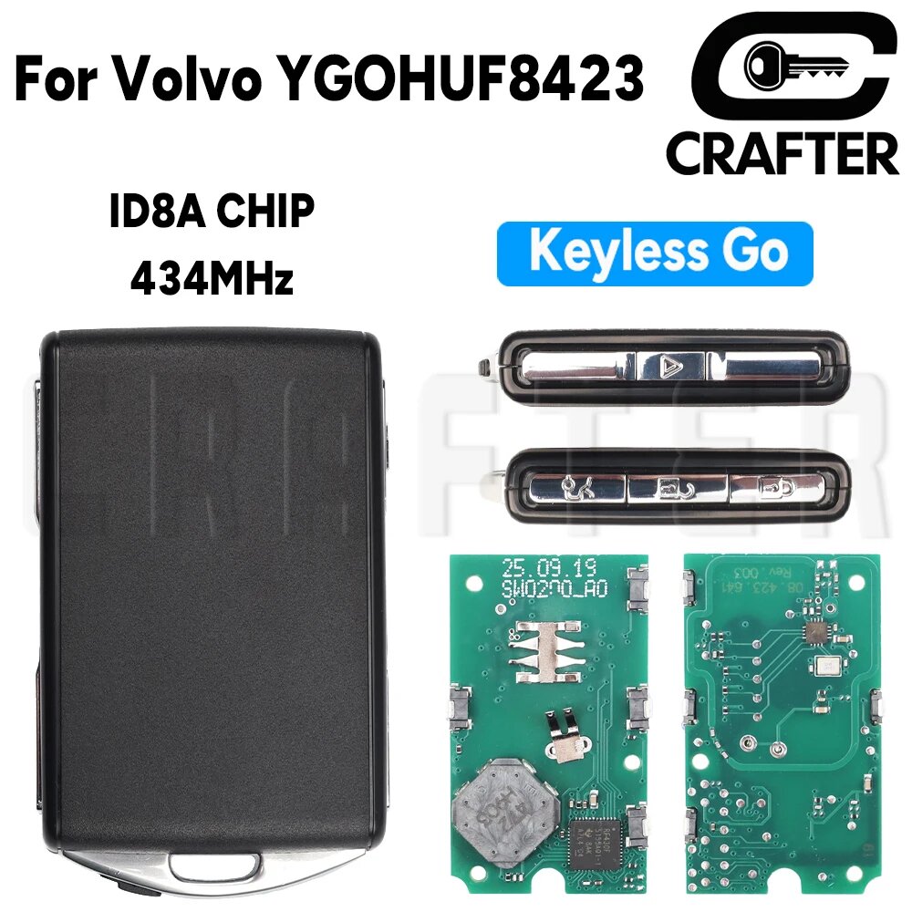 Ключ Crafters YGOHUF8423 CHIP ID8A 434 МГц Умный автомобильный ключ для Volvo XC60 XC90 S40 S60 S90 2016 2017 2018 2019 2020 2021 Keyless Go
