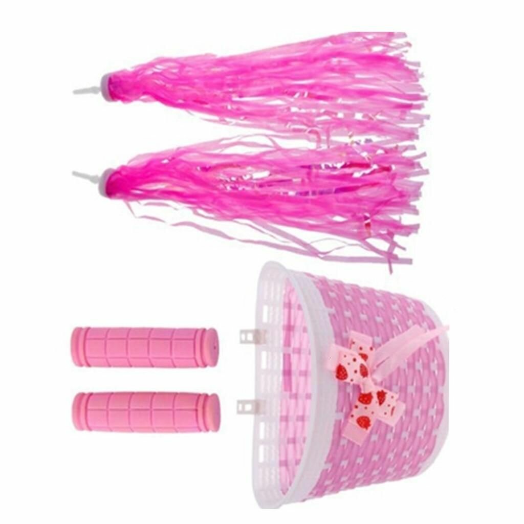 Детская корзина для велосипеда с кисточками, Розовый