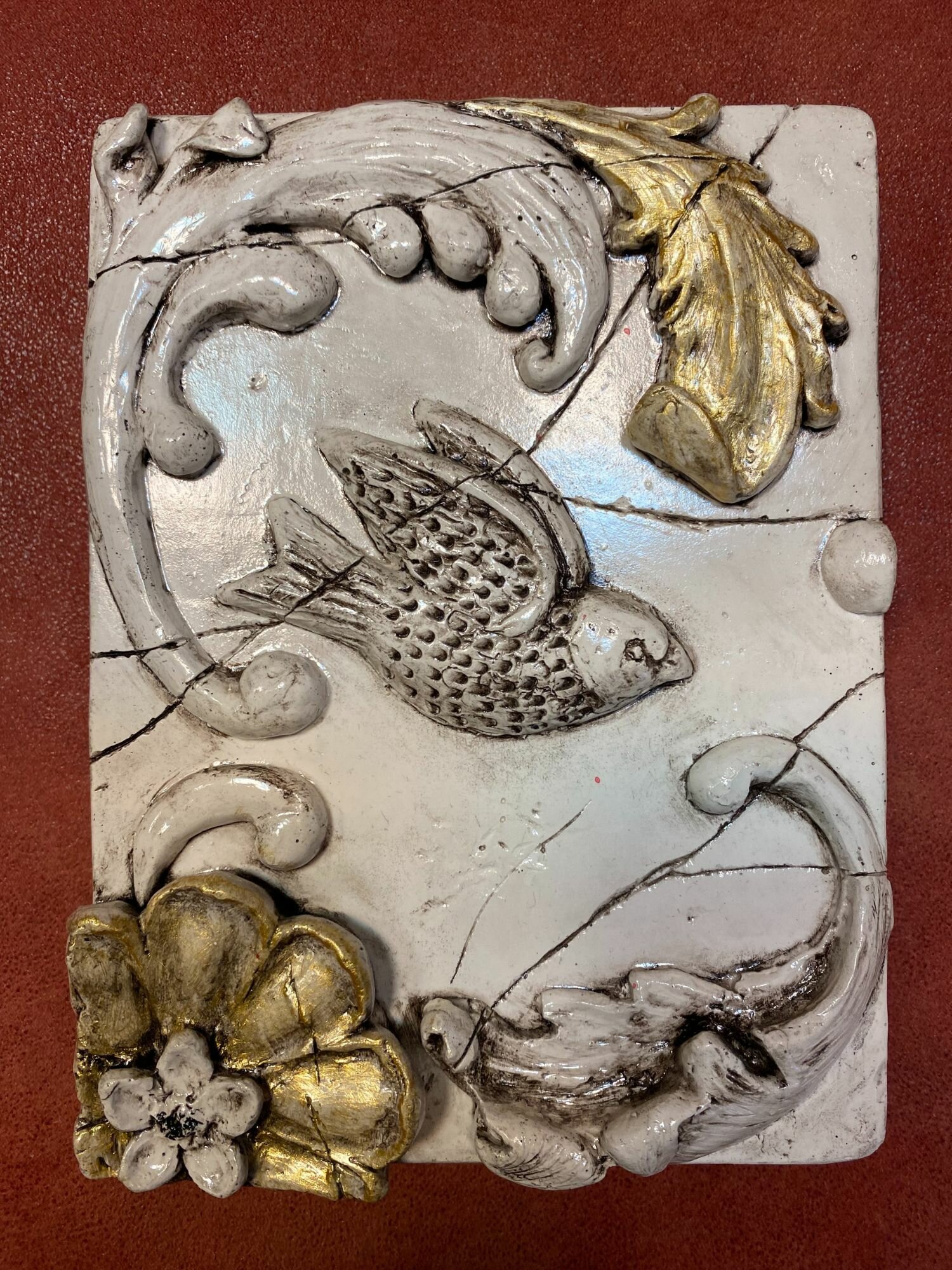 Авторское панно барельеф Птица счастья, ручная работа, 20х15 см