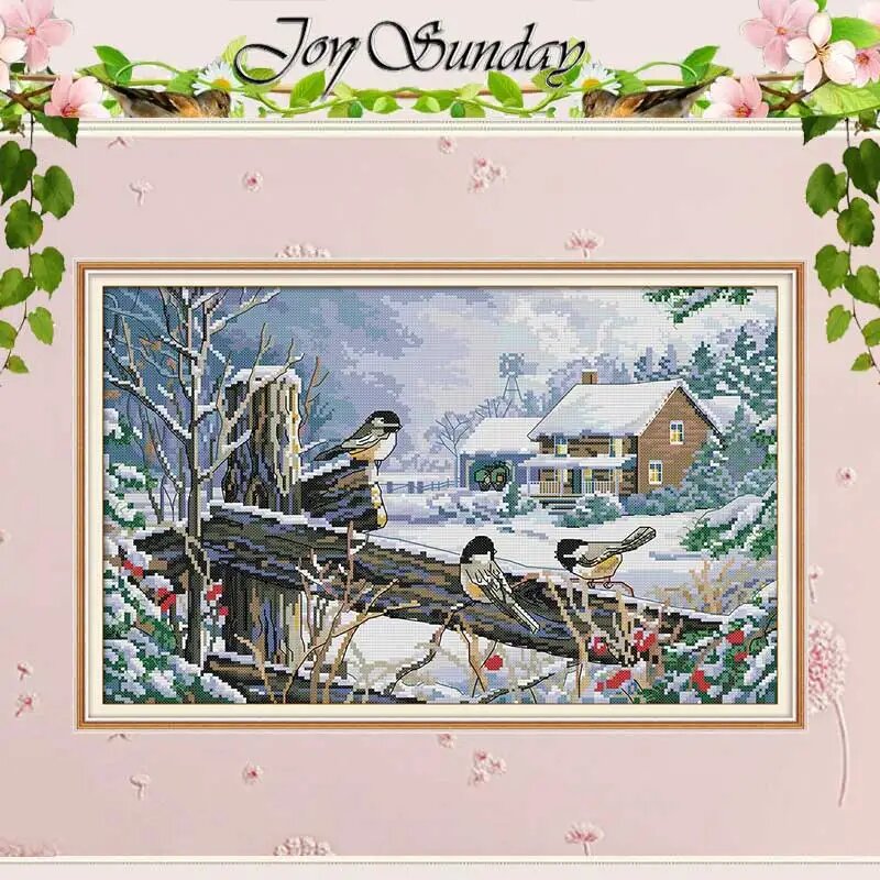 Набор для вышивки "Птица на заборе" Joy Sunday 14CT picture printed