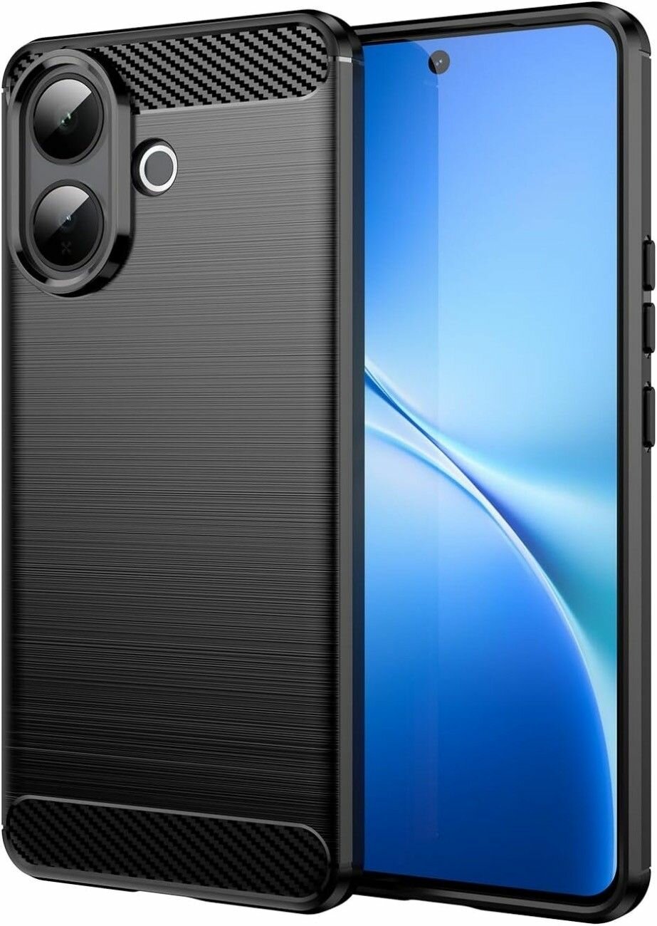 Чехол на Vivo V60 Lite силиконовый карбон сталь чёрный противоударный