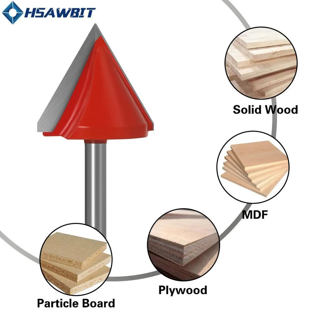 1 шт, V-образная фреза по дереву,90 градусов c хвостовиком 6mm HSAWBIT,6x32mm