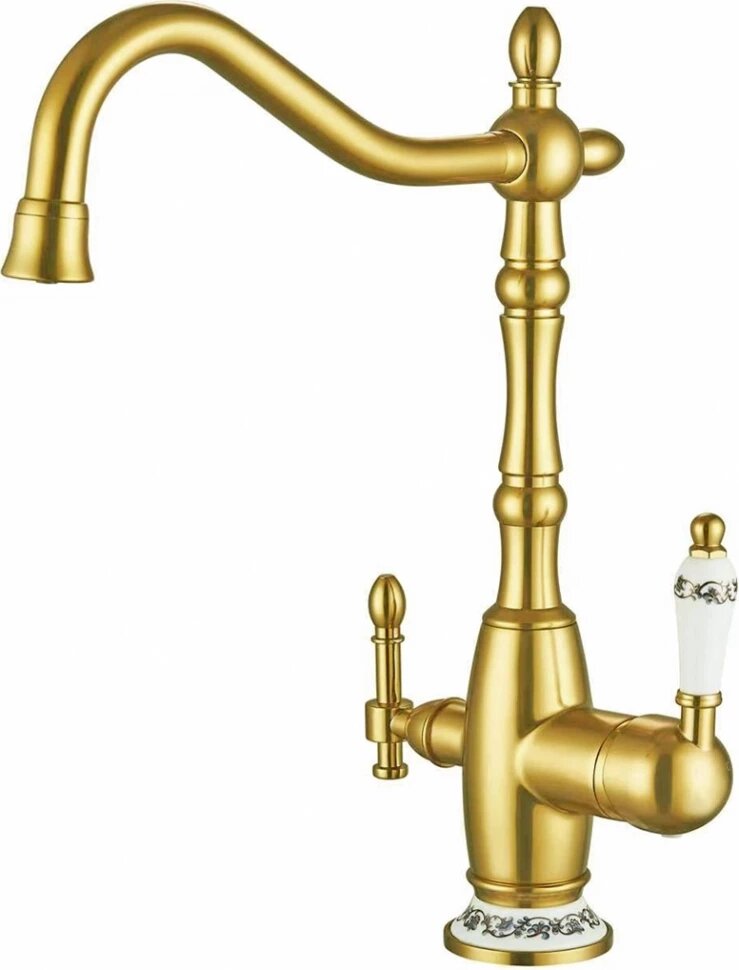 Смеситель для кухни Zorg ZR 312 YF-50-GOLD SATIN с подключением к фильтру, золотой матовый