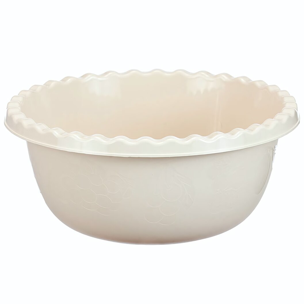 Миска круглая 5л, пластик, цвет белый ротанг, с рельефным узором, для сервировки и салатов