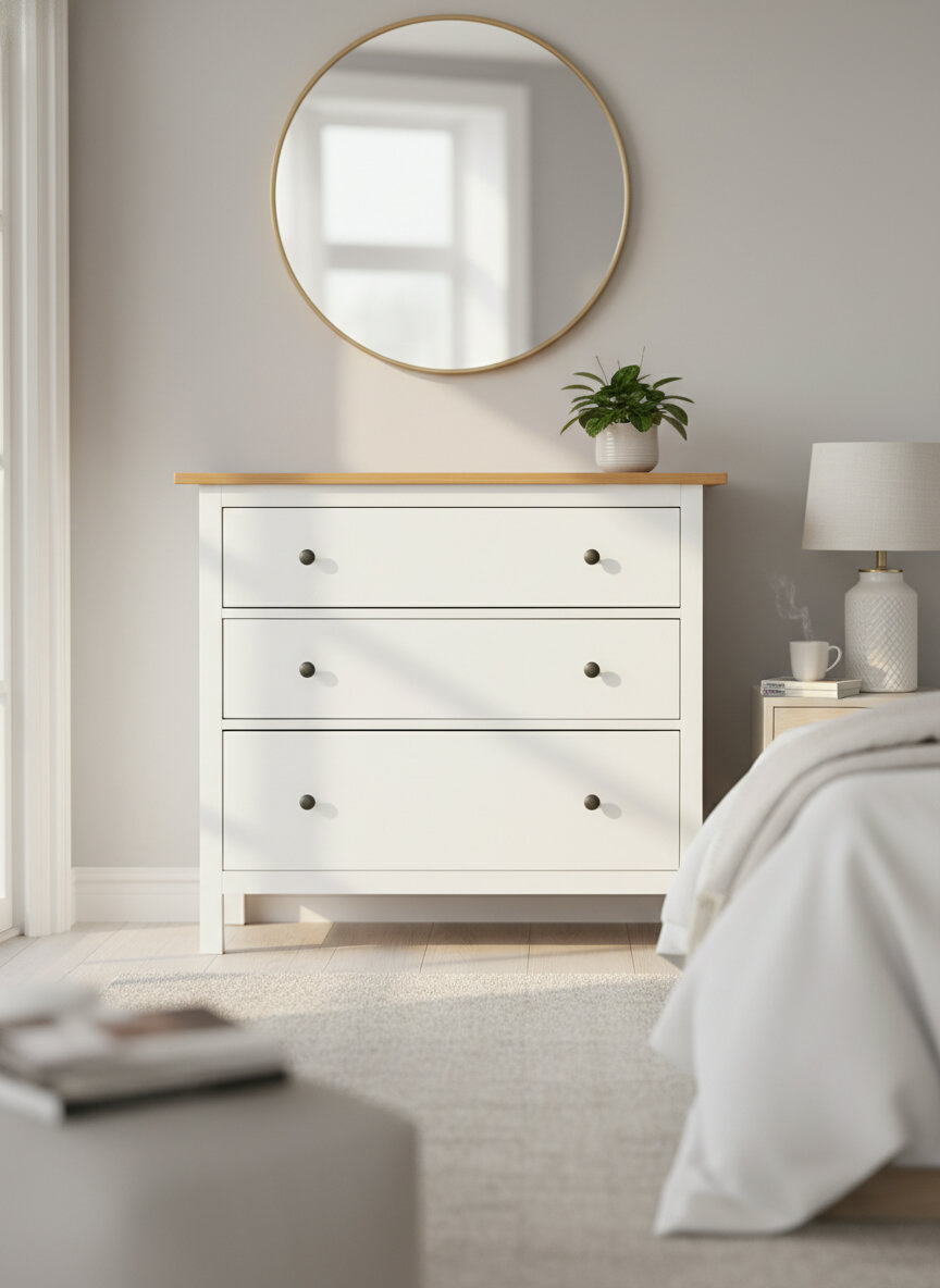 Комод Хемнэс Hemnes/ Кымор, 108х96х50см, 3 ящика, белый/светло-коричневый