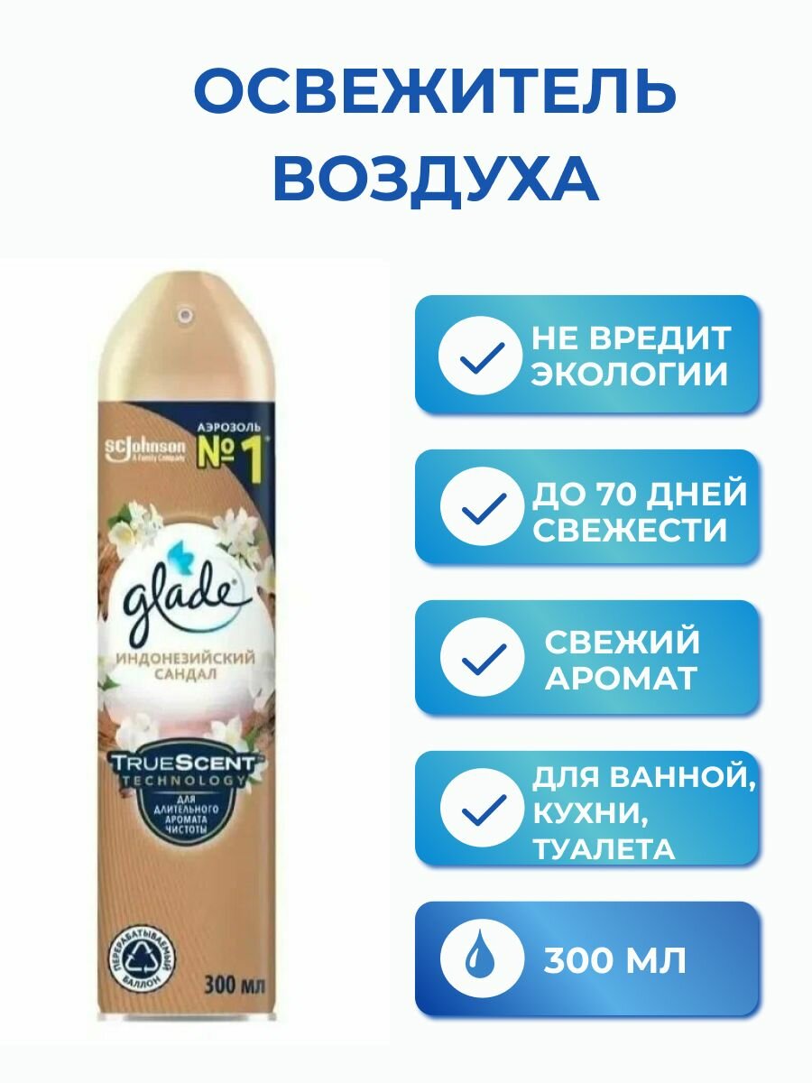 Glade Освежитель воздуха True Scent Technology, Индонезийский сандал, 300 мл