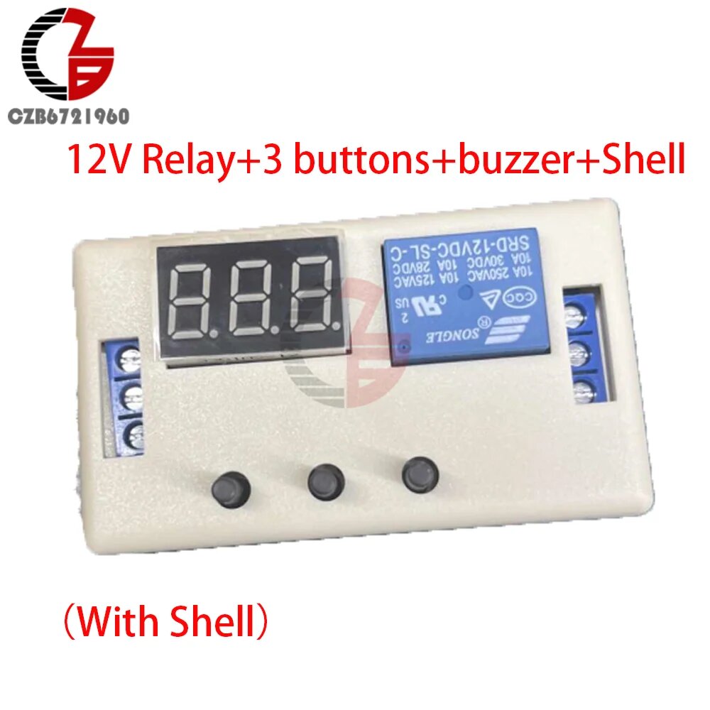 12V Реле задержки с 3 кнопками, зумером, корпусом