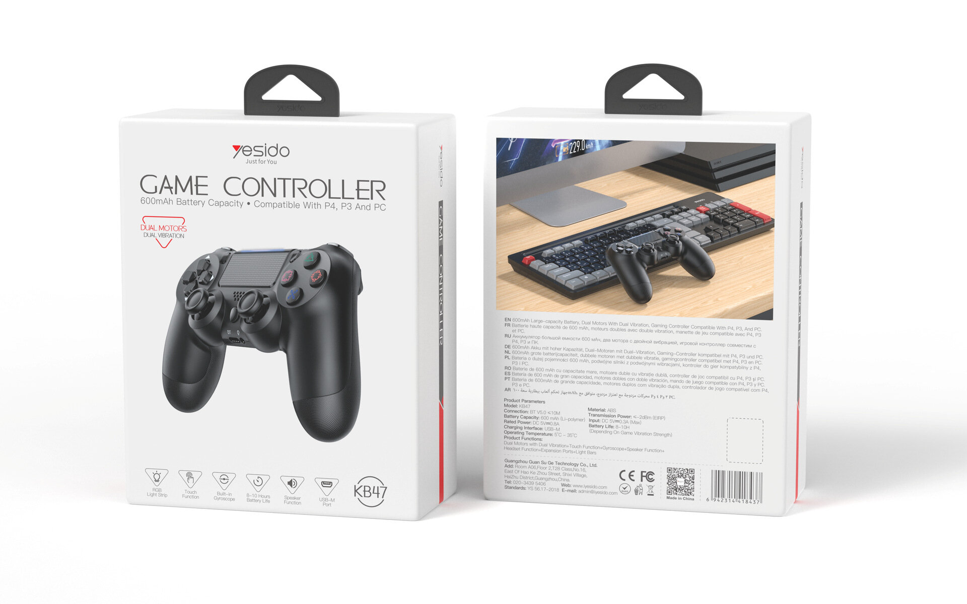 Игровой контроллер Yesido для ПК, сильная вибрация, два мотора, шестикоординатная двойная вибрация, беспроводной игровой контроллер.