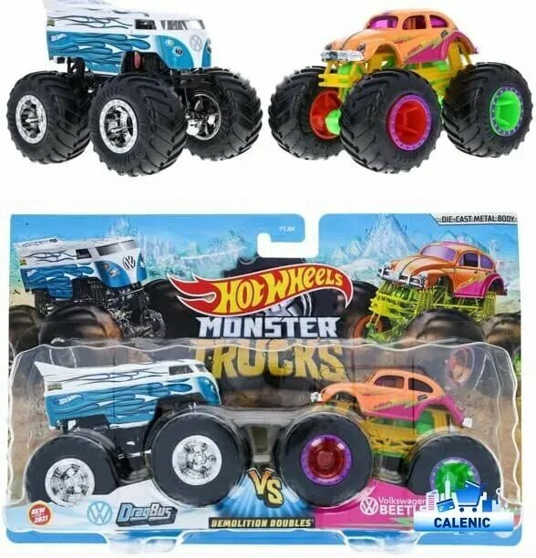 Машинка Mattel Hot Wheels Монстр Трак Мультяшный автомобиль FYJ64 Drag Bus Vs Volkswagen Beetle