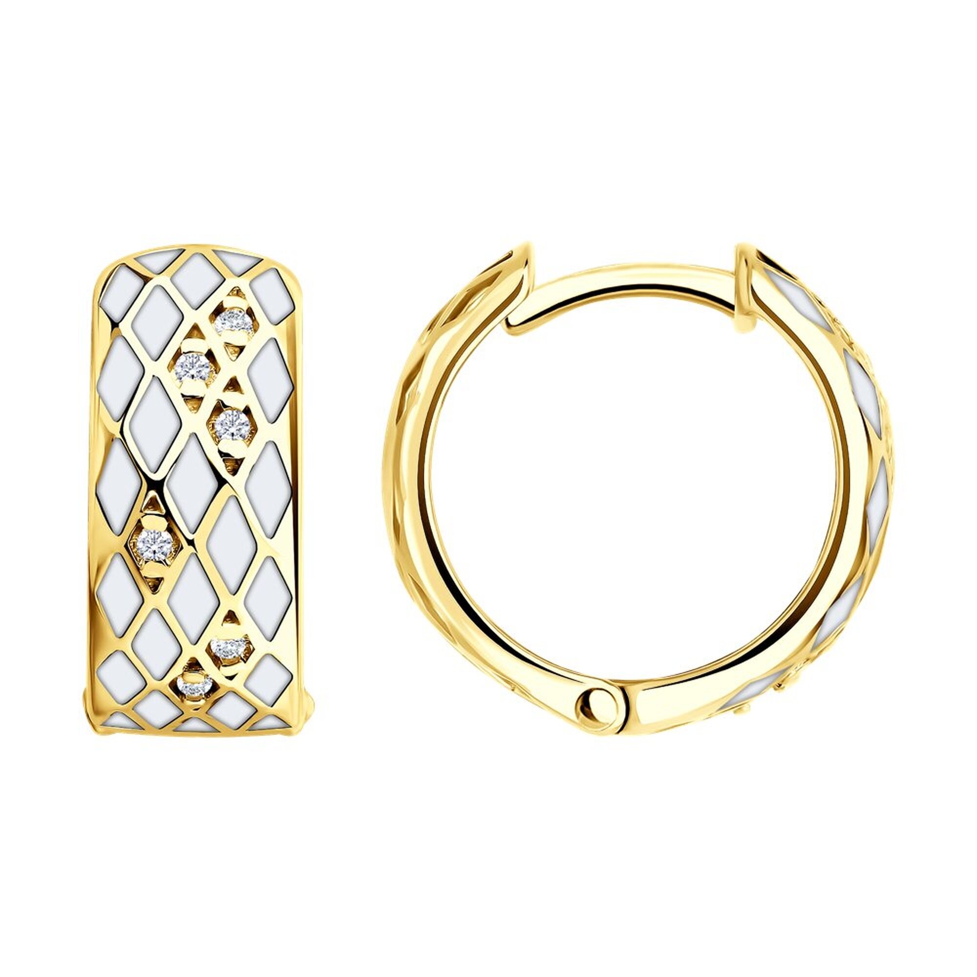 Серьги, серебро, 925 проба, золочение, эмаль, фианит