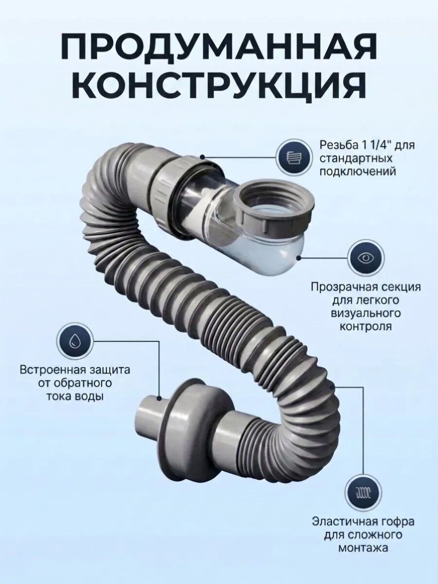 Сифон для раковины плоский с гидрозатвором