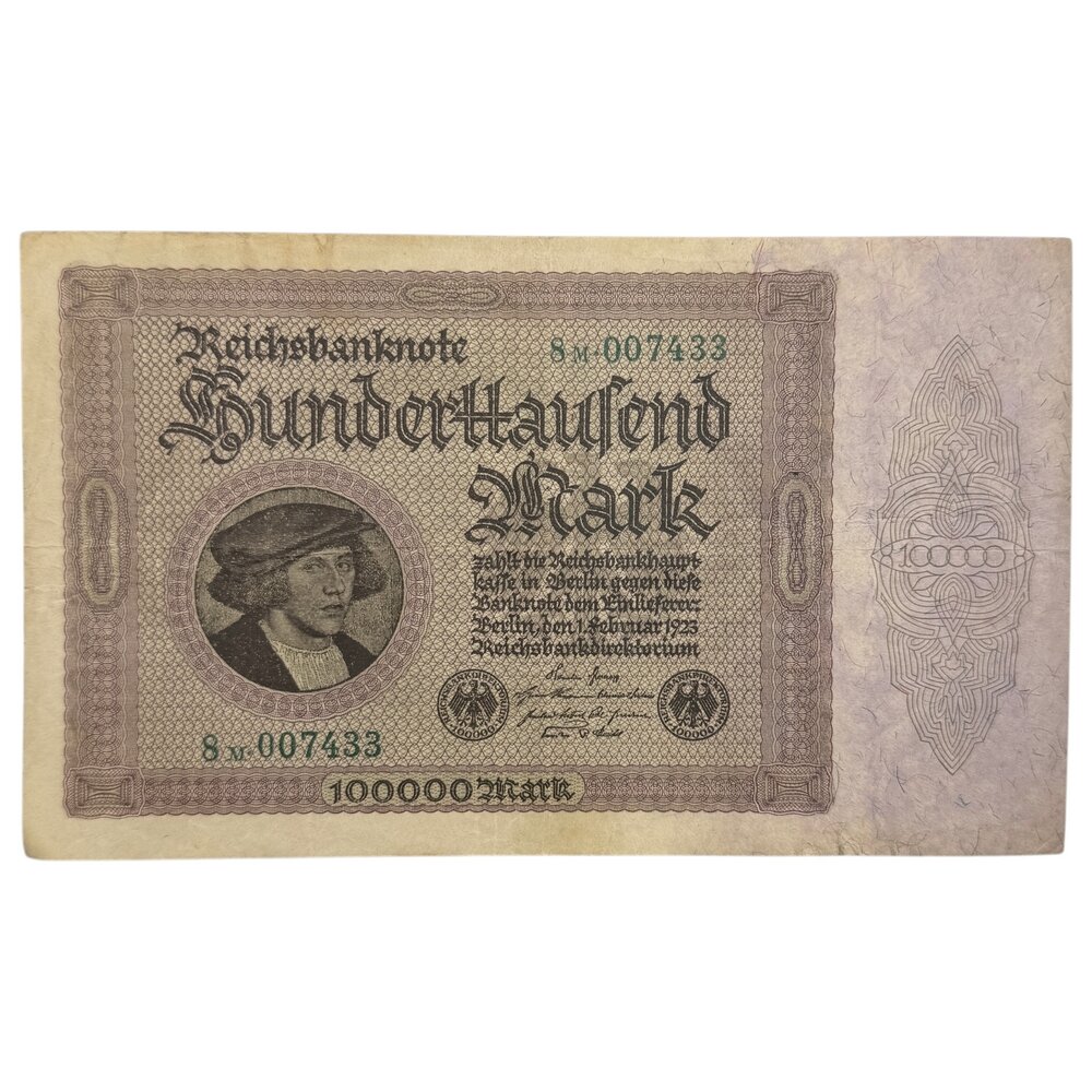 Веймарская республика (Германия) 100000 марок 1923 г. (01.02) (Без литеры) (Серия 8M)