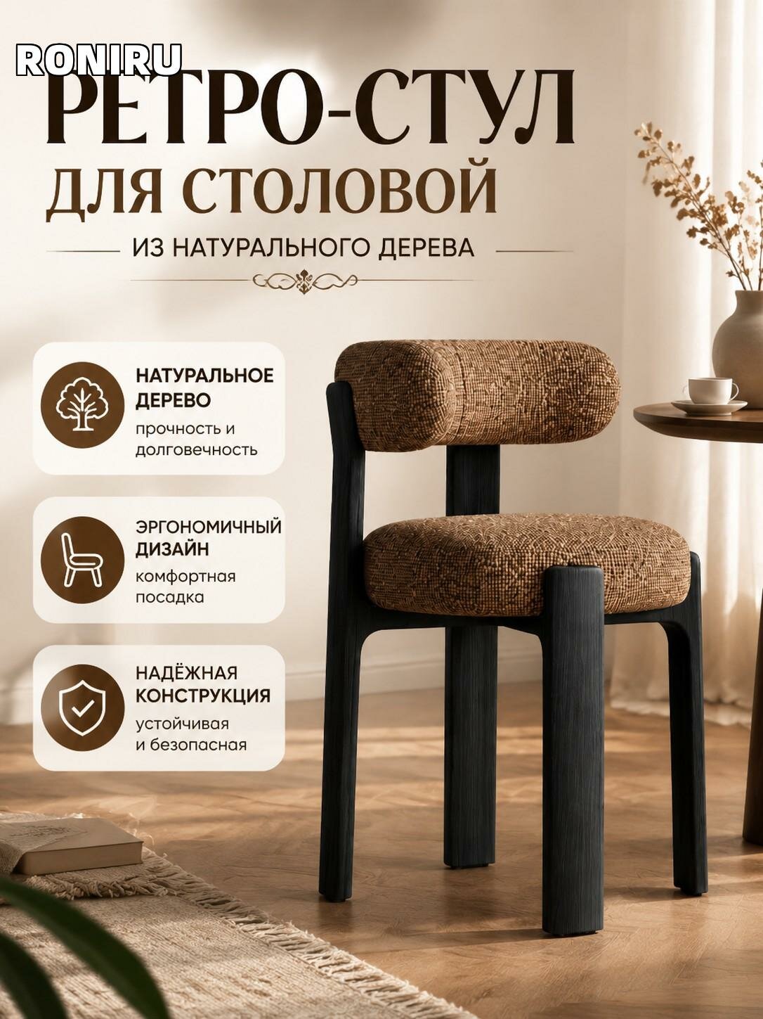 Деревянный стул для столовой в французском винтажном стиле, дизайнерское кресло для дома и кафе ретро с декором