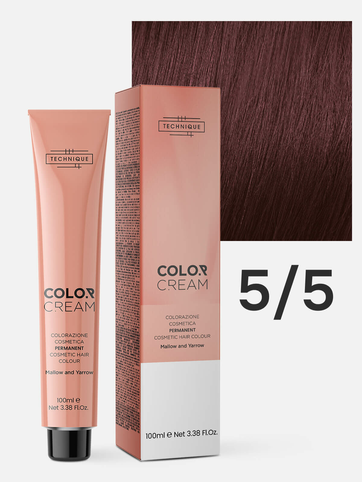 Крем - краска для волос профессиональная Technique Color Cream Permanent Cosmetic Hair Colour 5.5 Светлый каштановый Махагоновый, 100 мл