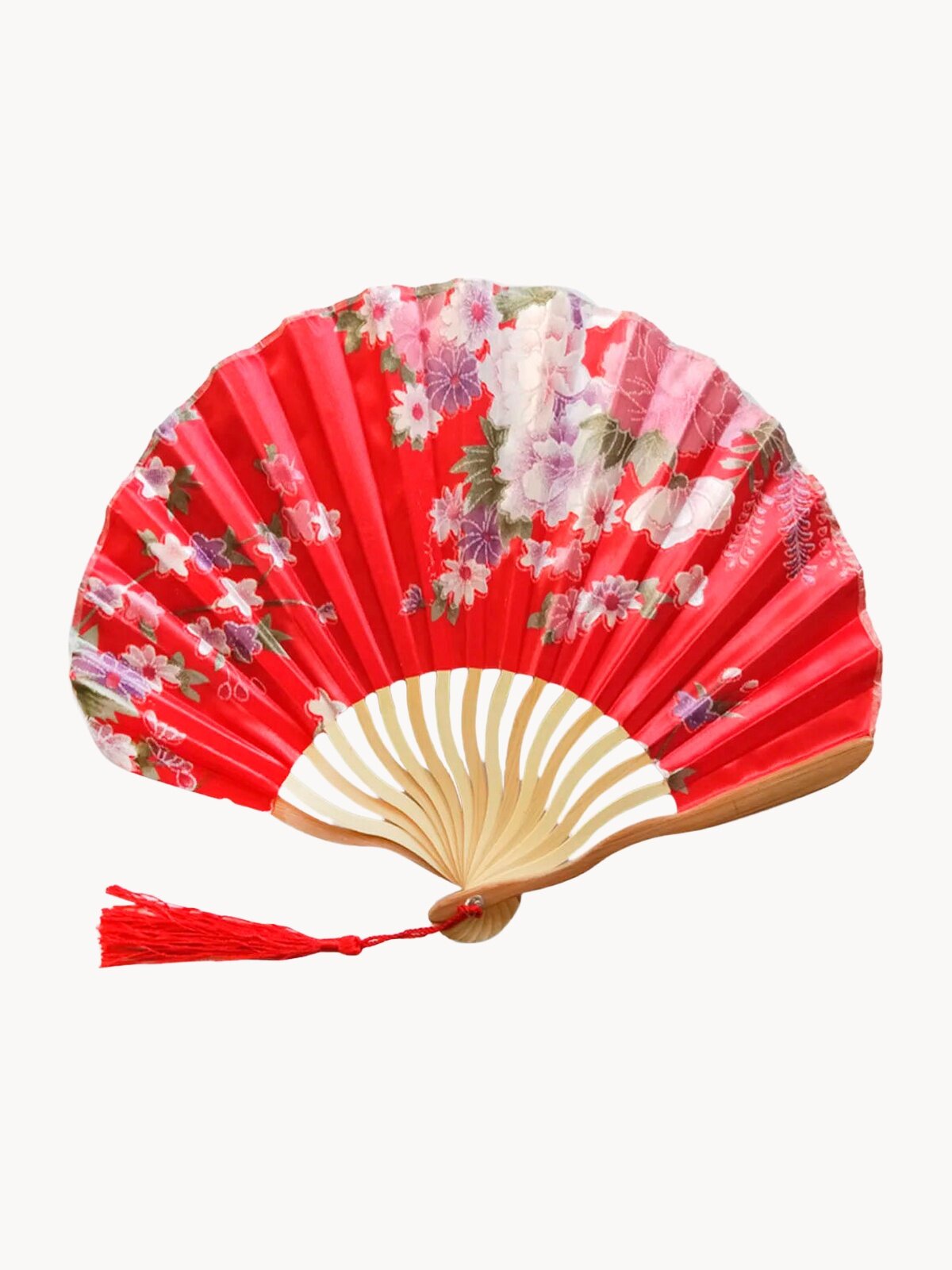 Веер складной японский красный 28 см / Веер тканевый для танца (АK)