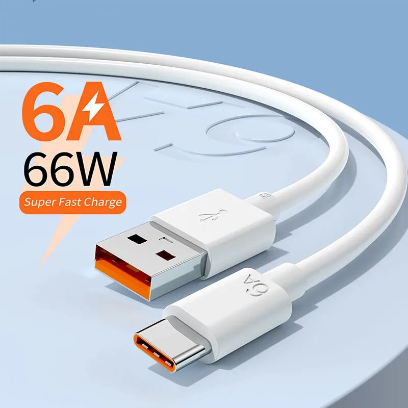 Супербыстрый кабель 6A 66 Вт USB Type-C для Huawei Mate 40 50 Xiaomi Mi 12 11 10 Pro 5G OPPO R17, быстрая зарядка, шнур для передачи данных 2 м