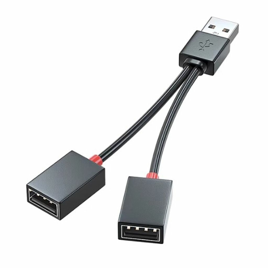 Портативный кабель-разветвитель USB с 1 штекером к 2 удлинителям розеток