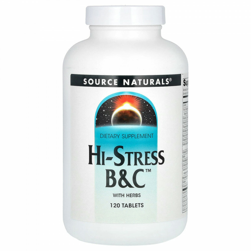 Source Naturals, Hi-Stress B&C, с травами, 120 таблеток