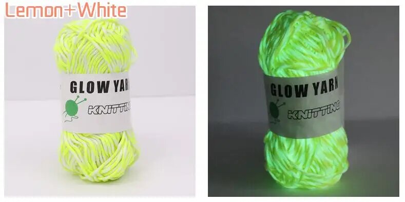 Светящаяся пряжа Lemon+White, Зеленый, 2 мм