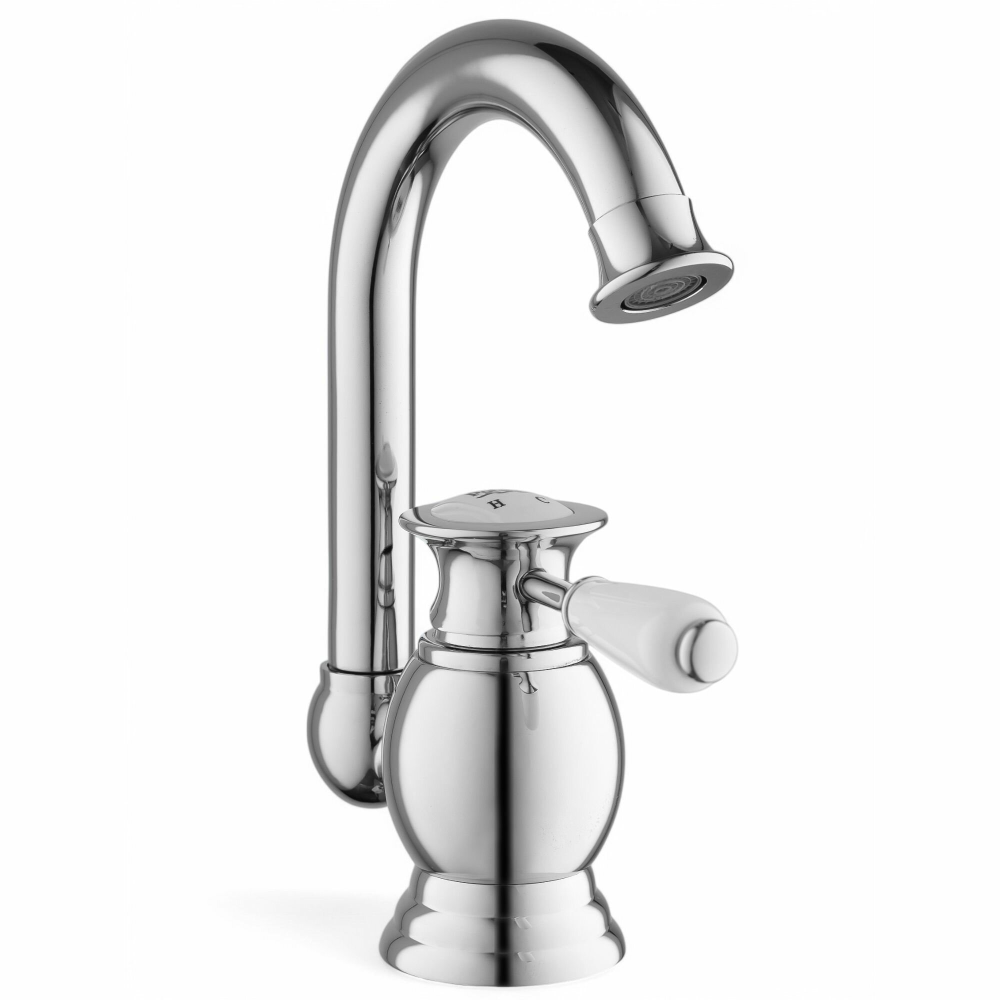 Смеситель для умывальника в ретро стиле с поворотным изливом, хромированный