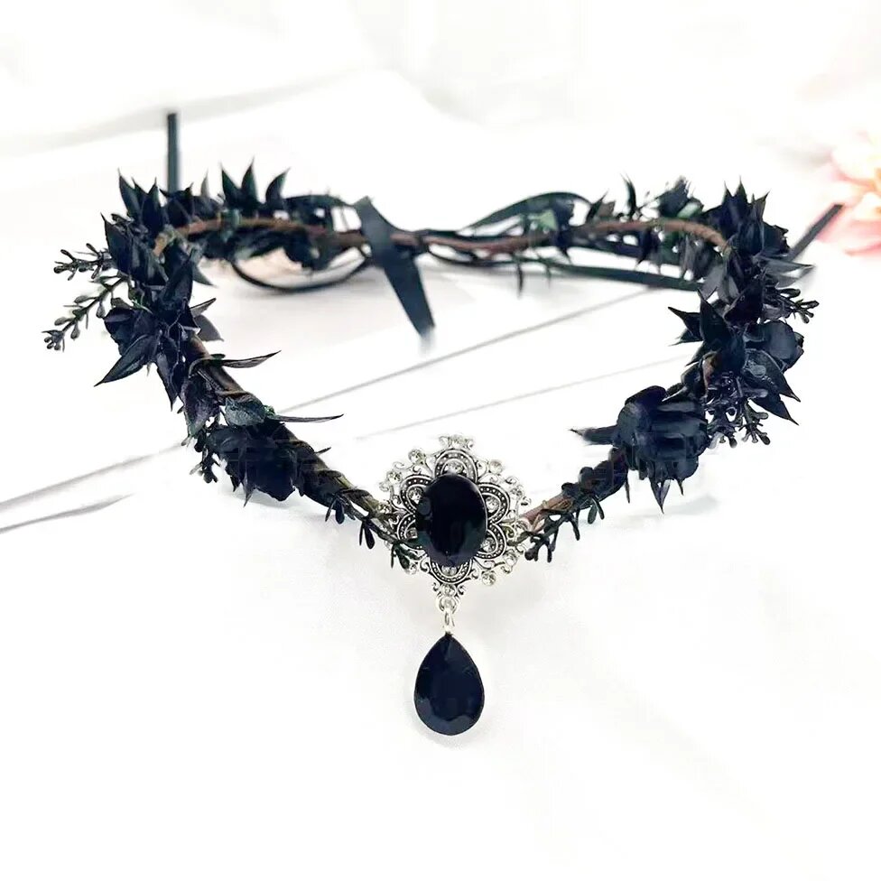 Цветочный венок для волос на Хэллоуин black-flower