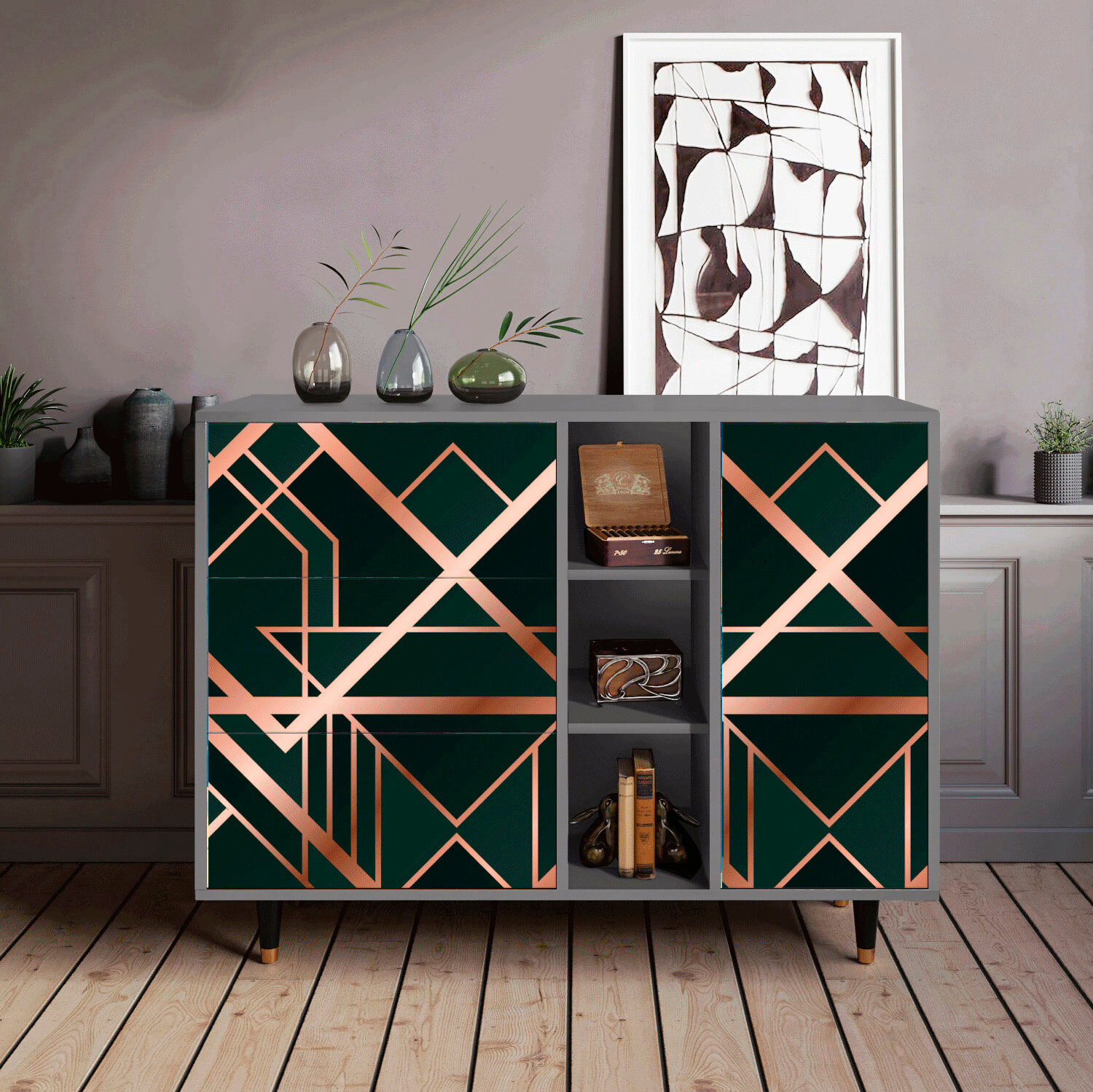 Комод - STORYZ - BS2 Emerald Gatsby, Разер - 125 x 97 x 48 см , Цвет корпуса - Серый