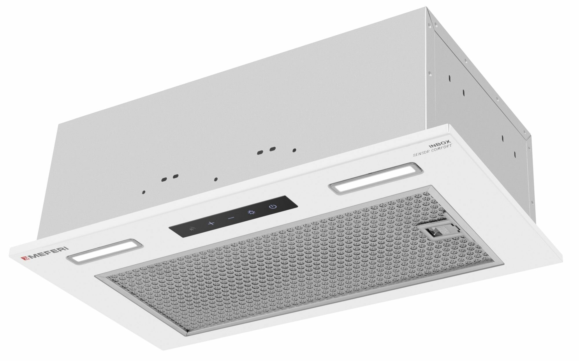 Вытяжка кухонная MEFERI INBOX52WH SENSOR COMFORT на 52 см встраиваемая, белая, производительность 950 м3/ч, 3 скорости, низкий уровень шума, режимы отвод и рециркуляция, сенсорное управление, пульт ДУ