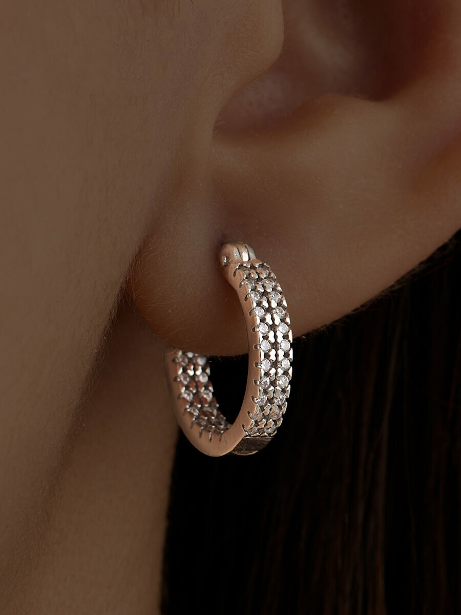 Серьги конго, серебро, 925 проба, золочение, фианит