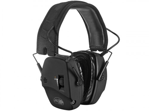 Наушники активные Shottime 44 Pro стрелковые, NRR 23dB, мягкое оголовье экокожа+ткань, амбушюры гелевые, черные, 350г