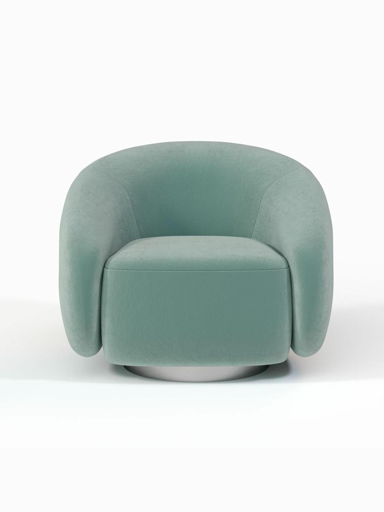 Кресло Крутящееся Manons Maison Kali, механизм Нераскладной, Велюр мятный/цоколь Silver, 82х73х79 см